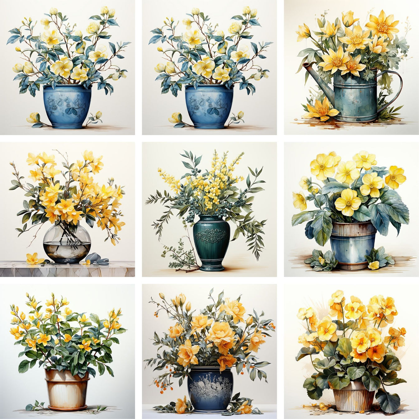 Blomster i Blått - grafisk akvarell | postergalleriet.no – POSTERGALLERIET